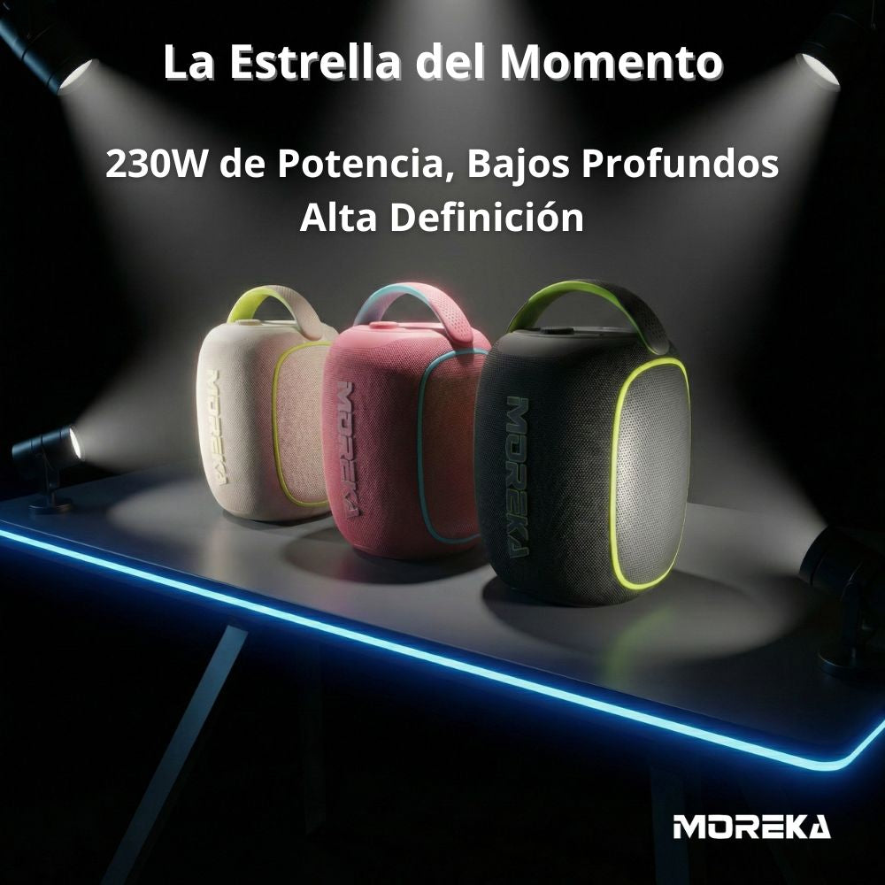 Bocina Moreka A58 230W 2400mAh 5hrs de bateria Bluetooth IPX6 – Moreka Shop